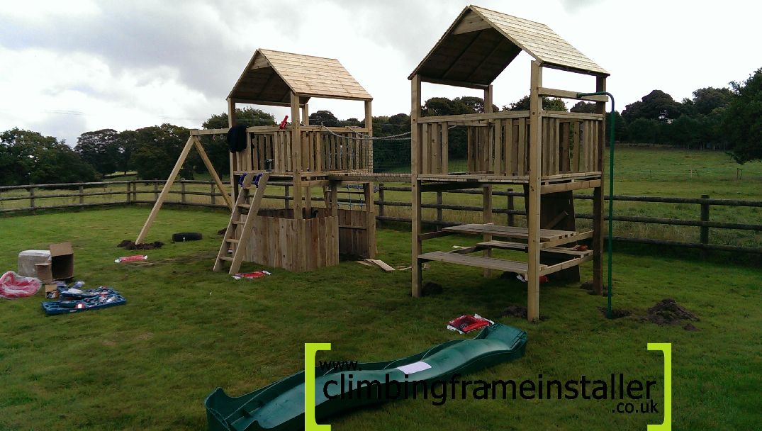 PlayCrazy Double Tower Wooden Climbing Frame - Climbing Frame Installer
